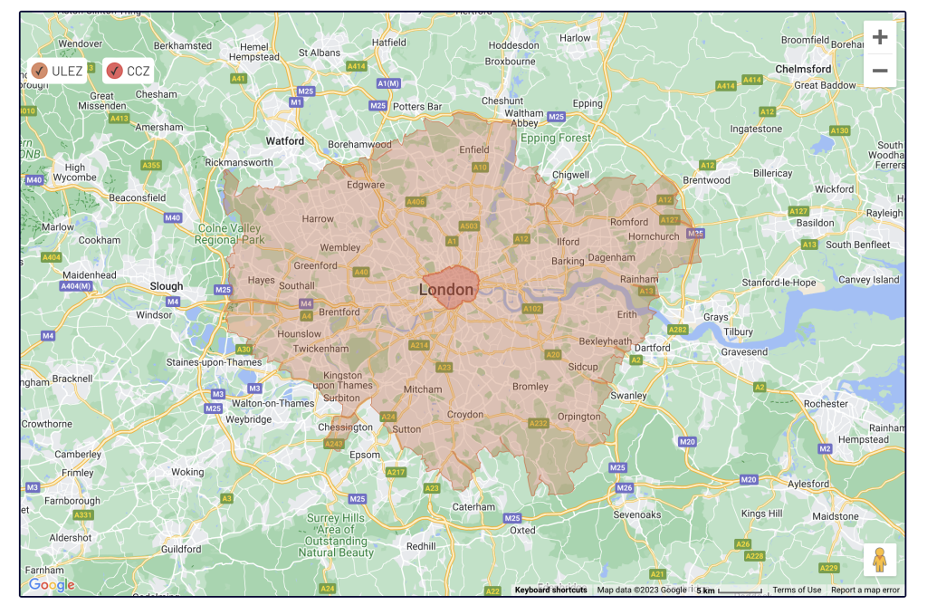 ULEZ Map - Ultra Low Emission Zone Boundary Map